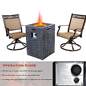 19 inch Outdoor Propane Fire Pit Table, 40,000 BTU Patio Gas Heater Column with Vertical Texture Surface, Red Lava Rocks, and Waterproof Cover