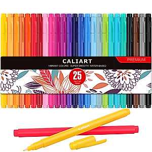 Felt Tip Pens, Caliart Felt Tip Markers Colored planner Pens Fine Point 0.7mm Colorful Pens for Journaling Note Taking Drawing Coloring Writing, Office School Student Teacher Gifts Supplies 25 Colors