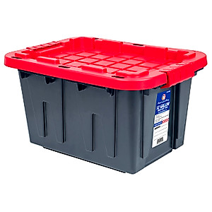 American Lifting 12-Gallon Storage Containers - Tough with Lids Durable Stackable - Keep Your Belongings Safe and Organized - (4 Pack - Red)