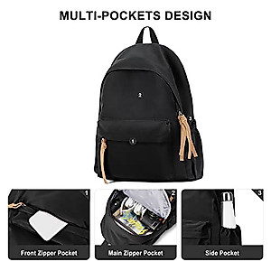 Black School Backpack For Girls Boy High School Middle Bookbag ,Classic Basic Junior college Schoolbag Lightweight Resistant Waterproof Small Backpack For Women Casual Travel Daypack