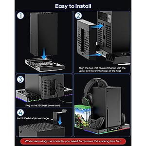 Upgraded RGB Cooling Fan Charging Station for Xbox Series X Console & Controller, Wireless Dual Charger Dock & Cooler System Stand with 15 Colorful Light Modes for Xbox Series X & Accessories Storage