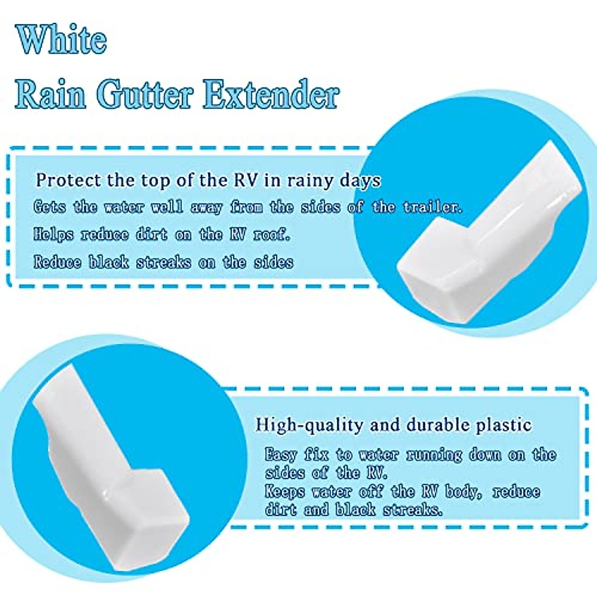 Rain Gutter Spout, RV Gutter Spouts, 𝑼𝒏𝒊𝒗𝒆𝒓𝒔𝒂𝒍 𝑺𝒊𝒛𝒆 to Protect The top of The RV in Rainy Days, Directs Rainwater Away from The Sides of Your RV, Left and Right Side, 2 Left & 2 Right）