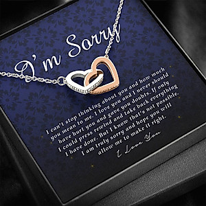 Interlocking Heart Necklace, I'm Sorry Card, Apology Gift For Her, Forgiveness Gift, I’m Sorry Gift For Wife, Girlfriend Apology Gift, Gift To Say Sorry, Unique Jewelry Card For Her, Mahogany Box… (Standard Box)