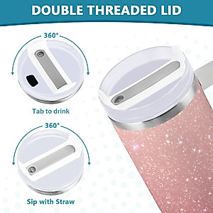 Rose Gold Glitter Sparkle 40 oz Tumbler with Handle and Straw Lid, Sequins Insulated Coffee Cup Reusable Stainless Steel Water Bottle Travel Mug Cupholder Friendly,Gifts for Women Men