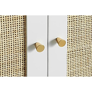 QEIUZON Wardrobe Closet, Rattan Freestanding Wardrobe Cabinet with Storage Cubes & Hanging Rod, Bedroom Armoire Clothes Organizer, 2-Doors-White