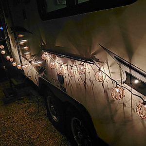 Solar Rattan Ball String Lights Outdoor Waterproof 8.5ft Led Decorative Light with Beaded Copper, Rattan Ball Outside Lighting for Christmas, Patio,Party, Backyard, Porch, Garden, Balcony, Warm White