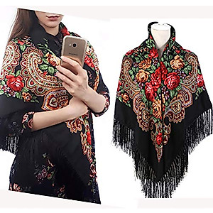 Gudessly Women's Traditional Scarf Wrap Tassel Shawl Fringes Neck Head Shawl Retro Scarf Floral Poncho Printing Shawl