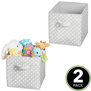 mDesign Soft Fabric Closet Storage Organizer Cube Bin Box, Handle - Storage for Baby Child/Kids Room, Nursery, Toy Room, Furniture Units, Shelf - 12.75" High - 2 Pack - Gray/White Polka Dots