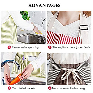hatisan Cotton Linen Adjustable Bib Aprons with 2 Pockets Cooking Kitchen Aprons for Men Women (Stripe)