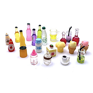 HKLMRO 150Pcs Miniature Food Drink Bottles Adults Dollhouse Soda Pop Cans Pretend Play Kitchen Cooking Game Party Accessories Toys Hamburger Cake Ice Cream Pizza Bread Tableware Doll House Landscape