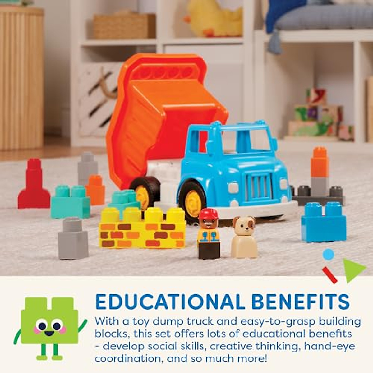 Battat – Large Building Blocks – 80 Colorful Pieces – 8 Wheel Bricks – Zippered Storage Bag – 12 Months + – Bag o' Blocks