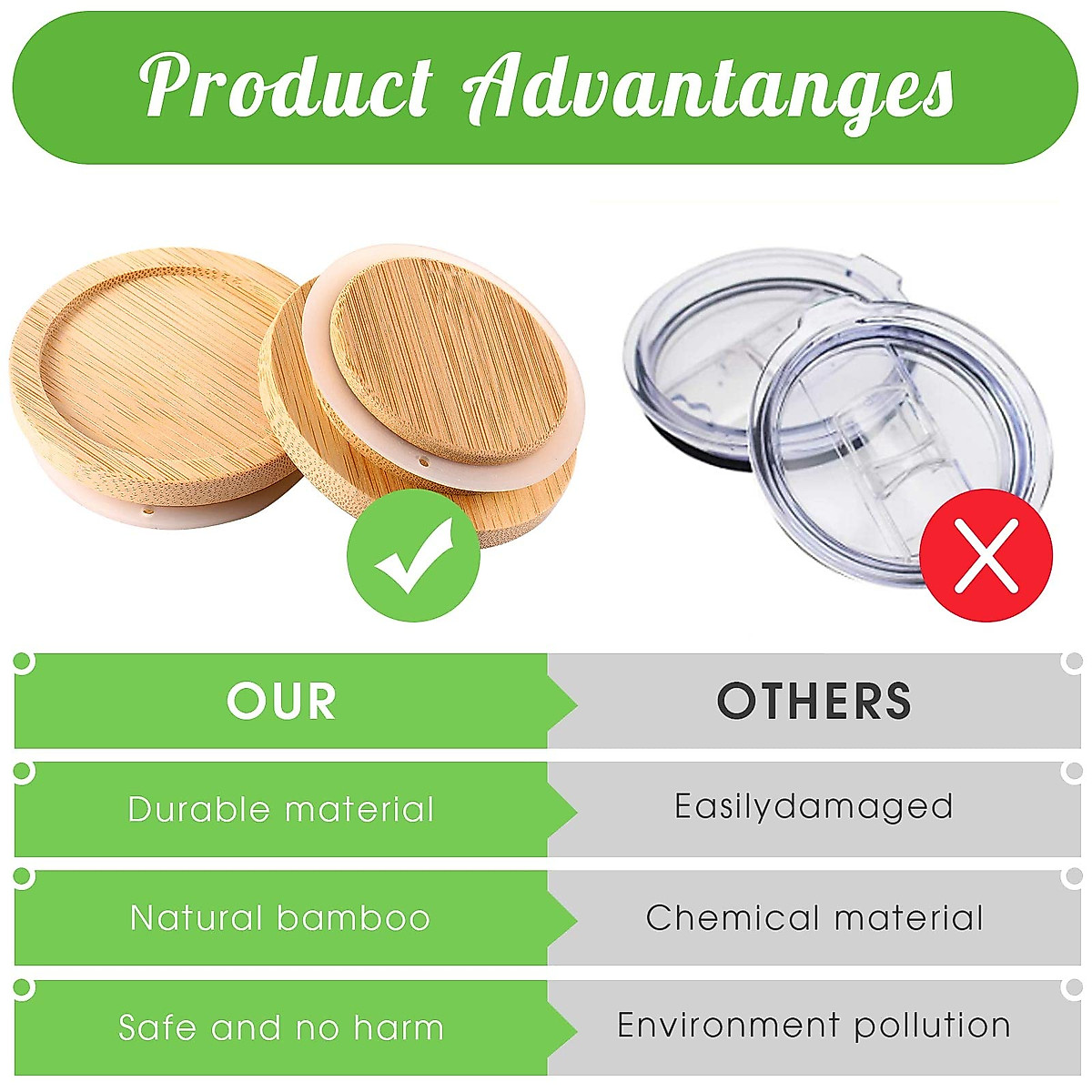 Oui Yogurt Jar Lids Set Bamboo Wood Lids with Silicone Sealing Rings Storage Canning Jar Bamboo Lids Wide Mouth Jar Lids Oui Lids for Nice Sealing Airtight Fit (12)