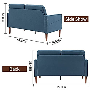 X-VOLSPORT Modern Living Room Loveseat Sofa Couches, Upholstered Linen Fabric Love Seat Armchair Couch with Wide Wooden Legs for Living Room and Office, Blue