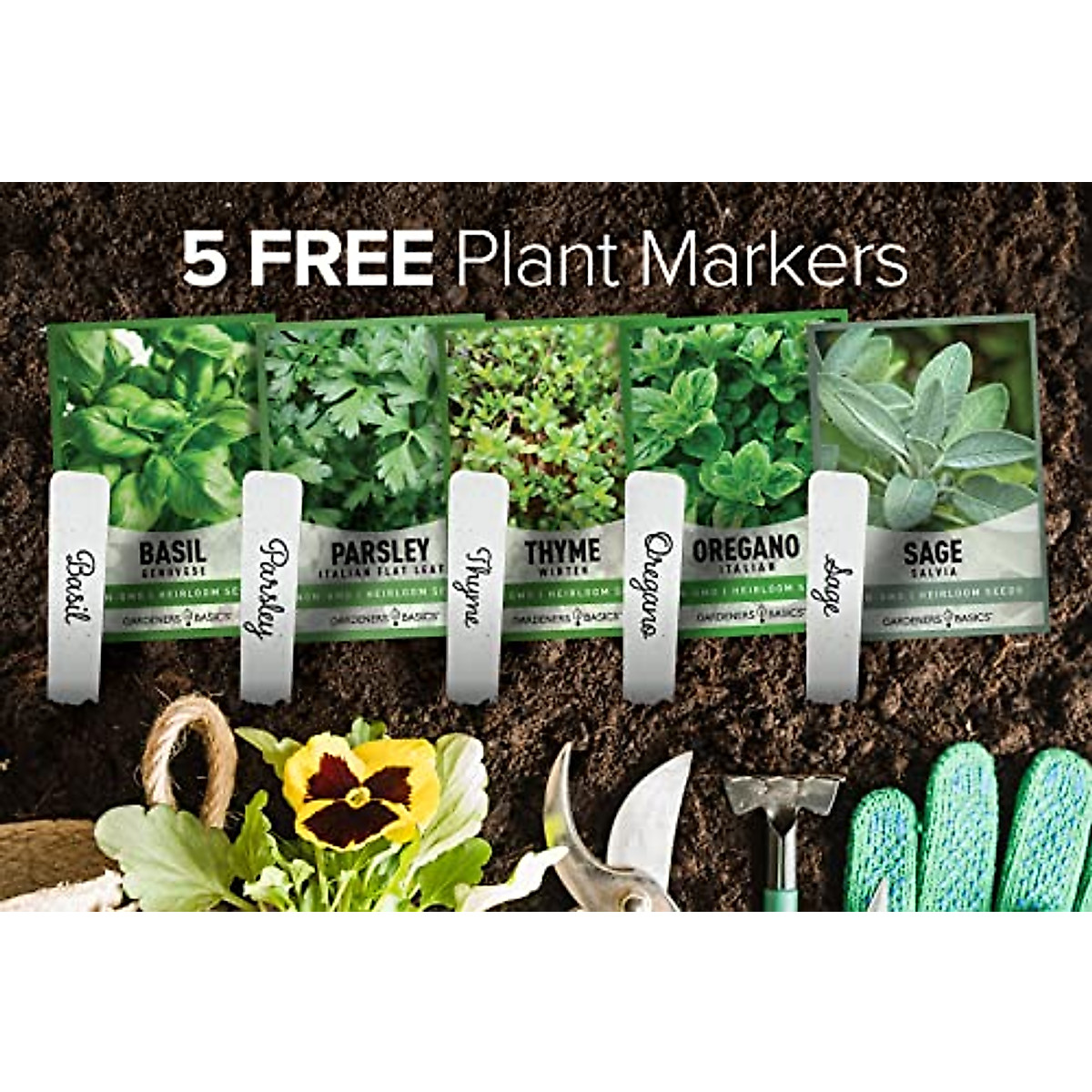 Italian Herb Seeds for Planting 5 Variety Herbs Seed Packets Including Italian Flat Leaf Parsley, Sage, Oregano, Thyme, Basil - Great for Kitchen Herb Garden, Hydroponics Heirloom - Gardners Basics