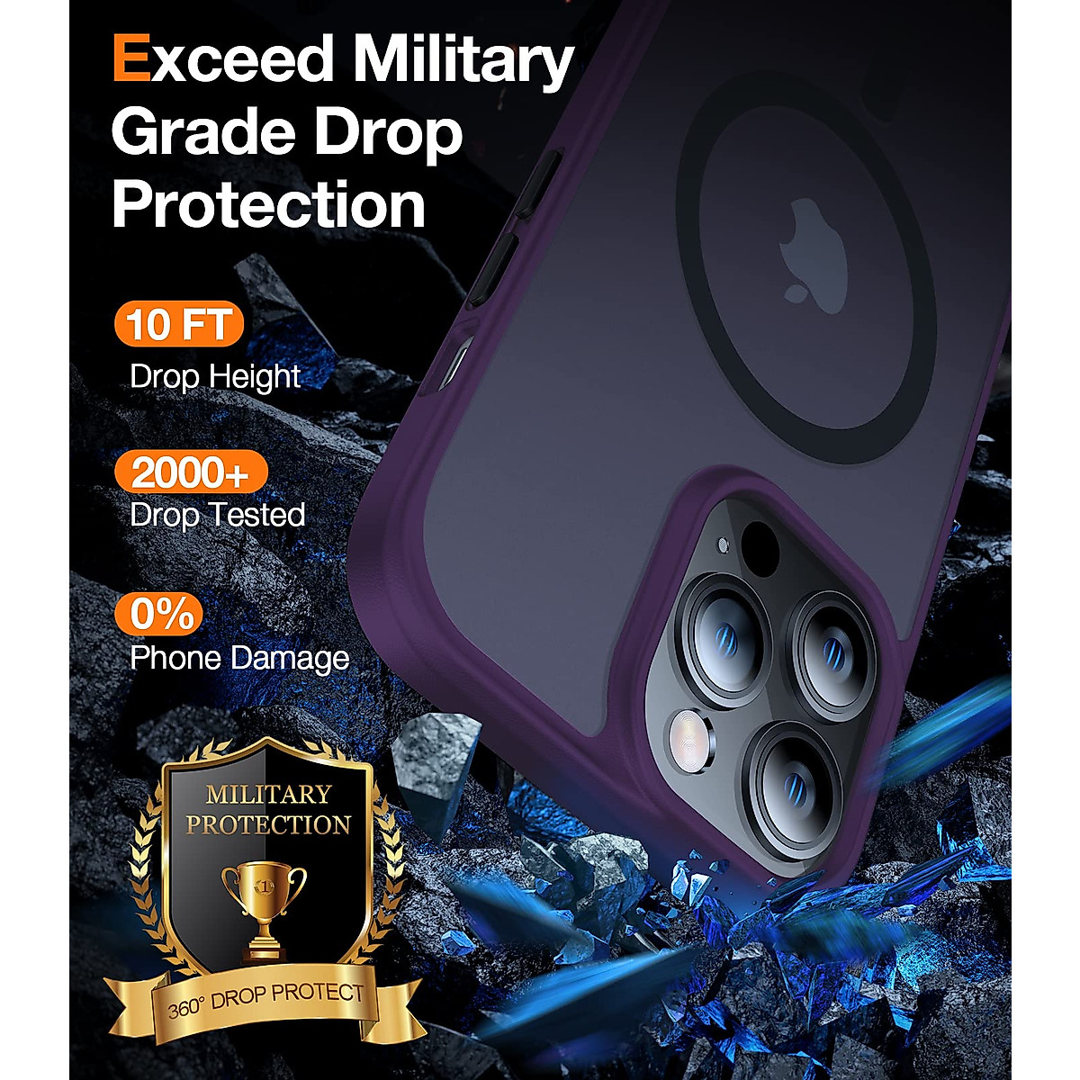 TORRAS Save $15 to Buy Deep Purple&Black Together for iPhone 14 Pro Max Case Compatible for MagSafe Guardian Series