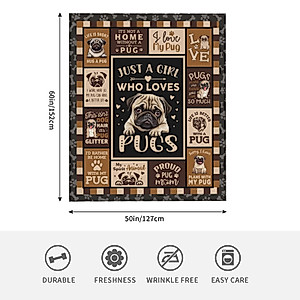 Pug Gifts Blanket 60" X 50" - Christmas Pug Gifts for Pug Lovers - Xmas Pugs Gifts for Women - Pug Mom Gifts - Puppy Gifts for Girls - Gifts for Pug Dog Lovers - Pug Themed Gift for Pug Owners