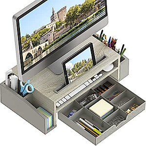 Simple Houseware Desk Monitor Stand Riser with Adjustable Organizer Tray, Maple