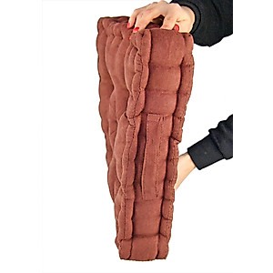 Home-X Tufted Booster Cushion, Thick Square Seat Pad with Carrying Handle – Brown 15” L x 15” W x 3 ½” H