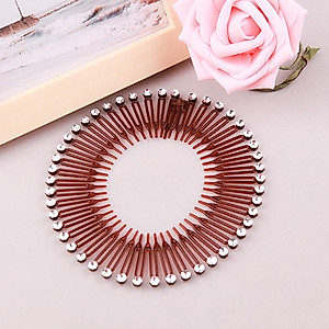 8Pcs Full Circle Spring Head Band Comb Plastic Flexible Hair Combs Headbands with Deep Teeth and Closure (4 Black + 4 Brown)
