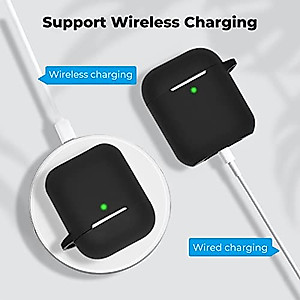 Mouzor for New Upgraded Airpods Case, Airpods 2 Case, Premium Soft Silicone One Piece Design Full Body Protective Case Cover Skin with Carabiner for Airpods 1st/ 2nd Generation, Black