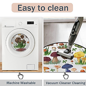 Tavisto 3 Ft Mushroom Seamless Pattern Round Desk Chair Mat Non-Slip Soft Desk Floor Mat Washable Floor Mat for Office Living Room Bedrooms Laundry Room Foyer Doorway