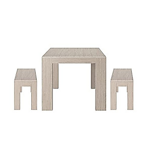 Plank+Beam Modern Wood Dining Table Set, Solid Wood Dining Table with 2 Benches for Dining Room/Kitchen, Seashell Wirebrush