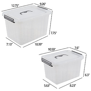 Easymanie 2 Pack Storage Bin with Handle, Plastic Lidded Storage Box, 6 Quart & 12 Quart, F