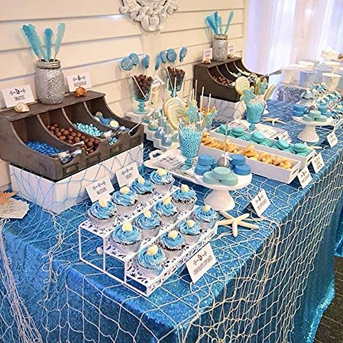 Sequin Table Cloths 60x102 Inches Baby Blue Sparkly Table Cover for Baby Shower Party Boys Birthday Wedding Cake Table Decorations