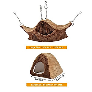 Petmolico 2 Pack Small Animal Hammock, 2 Layer Hamster Hanging Hammock and Warm Plush Tent Bed for Ferret Rat Guinea Pig Chinchilla, Brown