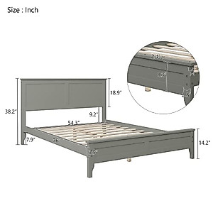 anwickjeff Full Size Bed Frame with Headboard and Footboard, Modern Concise Style White Solid Wood Platform Bed for Kids Teens Adults, No Need Box Spring (Full, Gray)