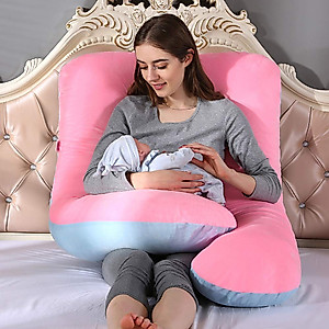 MINGPINHUIUS Pregnancy Pillow U Shaped Full Body Maternity Pillow for Sleeping, 57 Inch Pregnant Women Pillow with Removable Velvet Cover (Pink/Blue)