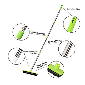 MEIBEI Pet Hair Removal Broom with Squeegee -53", Long Handle Soft Bristle Rubber Broom, Ideal for Remove Fur from Carpets, Rugs, Hardwood and Linoleum