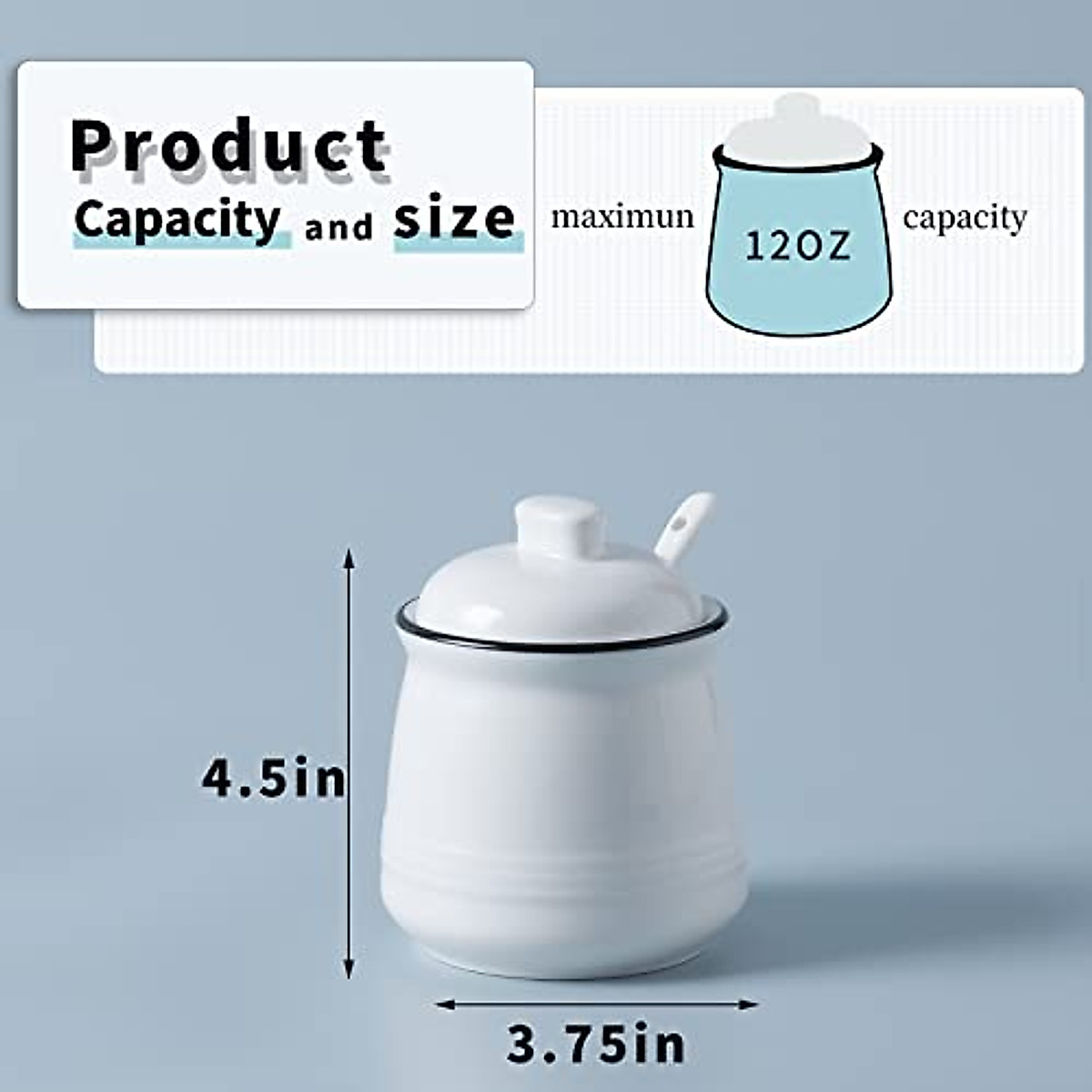 HAOTOP Porcelain Salt Bowl with Lid and Spoon,Ceramic Sugar Bowl 12oz (White)