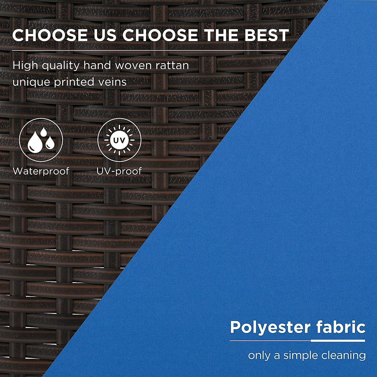 Merax Patio Furniture Sets 4 Pieces, All Weather Outdoor PE Rattan Sofa with Wood Table and Legs, for Lawn, Backyard, Poolside or Garden, Blue