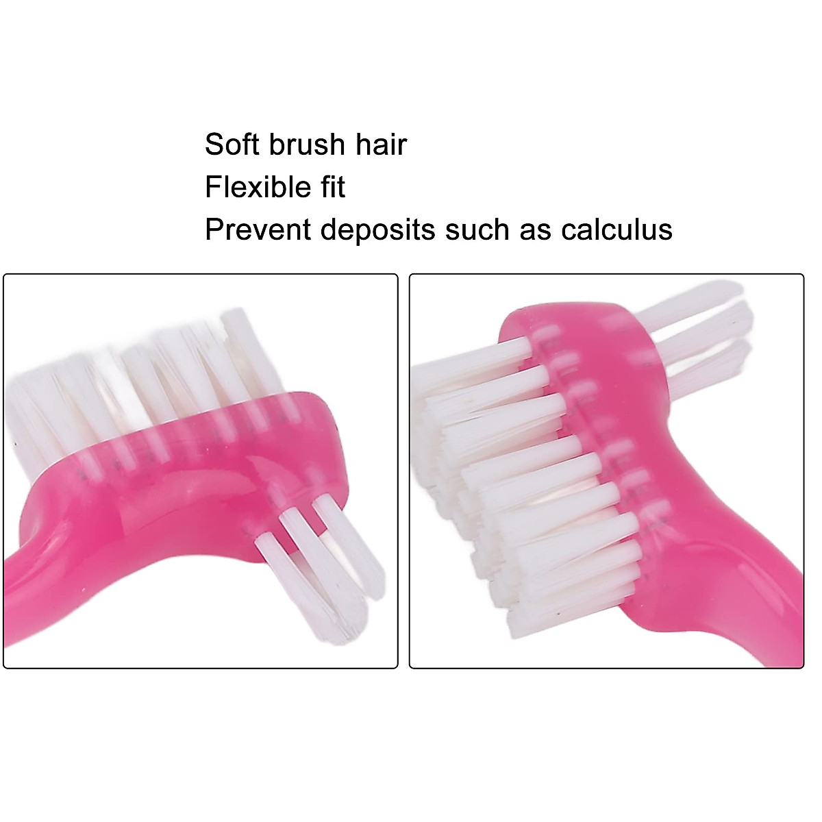 False Teeth Brush, Teeth Cleaning for Elderly, Portable Plaque, Dirt Removal, Denture Gift Home, Travel, Dental Manual Brushes pro(Pink)