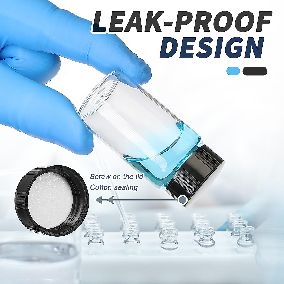 Kesell 25ml Glass Vials, Clear Glass Sample Bottle, Small Glass Vial with Screw Cap, Empty Bottle with Cap, Pack of 16