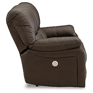 Signature Design by Ashley Leesworth Modern Leather Match Power Reclining Loveseat with USB Ports, Dark Brown