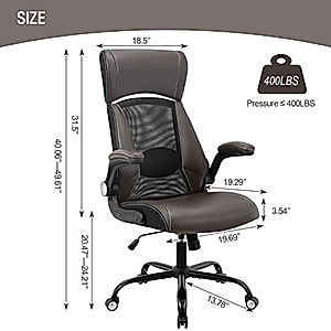 Executive Office Chair, Ergonomic Leather Desk Chair - Widened Adjustable Headrest with Flip-Up Arms, High Back Computer Swivel Task Chair with Lumbar Support for Home Office, Brown (Brown, Large)