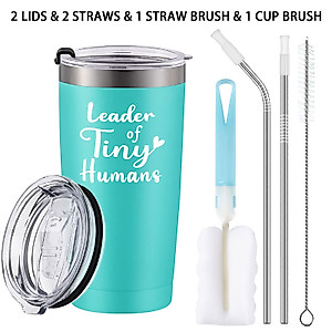 Teacher Gifts for Women, Leader of Tiny Humans Stainless Steel Insulated Travel Tumbler with Lid, Christmas Birthday Teachers Day Appreciation Thank You Gifts for Teacher Professor (20 Oz, Mint)