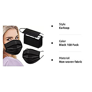 Black Face Masks Disposable 100 Pack 3 Ply Facemask with White Inside