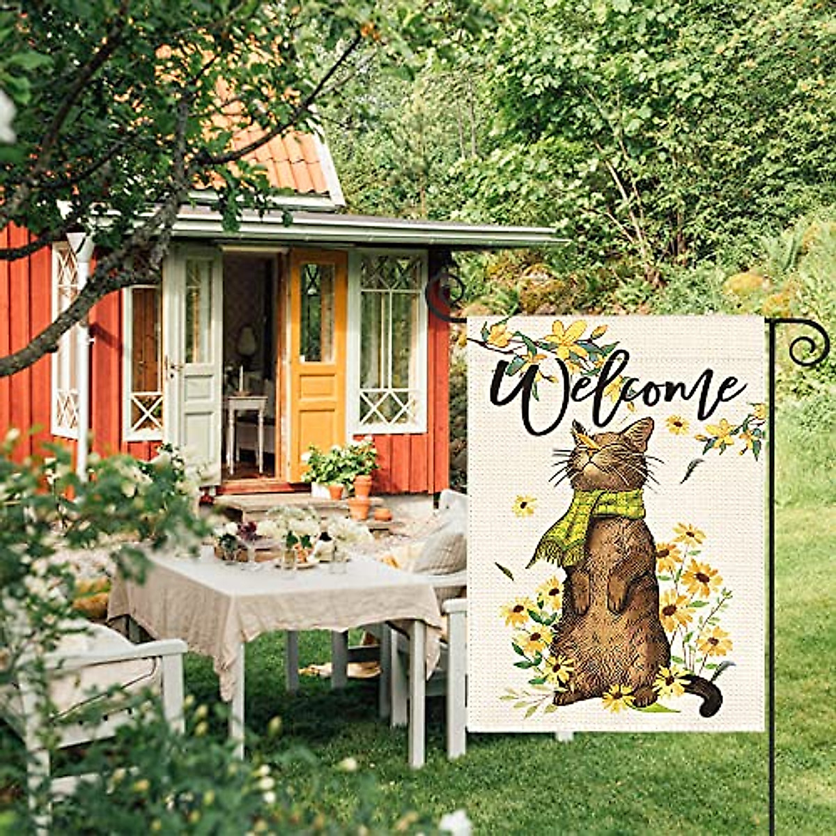 AVOIN colorlife Spring Summer Flower Cat Garden Flag 12x18 Inch Double Sided Outside, Yellow Daisy Sunflower Welcome Yard Outdoor Flag
