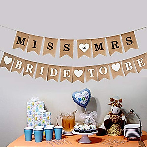 BUYGOO Burlap Banner Bride to Be Banner Bridal Shower Banner Rustic Bunting Garland for Engagement Bachelorette Wedding Party Decorations Supplies - 2 Pieces
