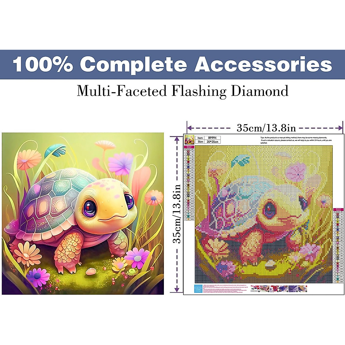 ijbnhd Turtle Diamond Painting Kits,Diamond Art Kit,Cute Turtle Paint by Numbers for Adults Beginner 5D Diamond Painting Kits for Adults Full Drill Round for Wall Decor12x12in