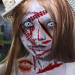 VANTATY 215+ PCS 30 Sheets 3D Fake Scars Tattoo Temporary Halloween Makeup Kit, Fake Stitches Tattoos Cut Scary Face Wound Blood Chucky Scars Tatoos For Kids Women Men Boys Girls Zombie Sticker