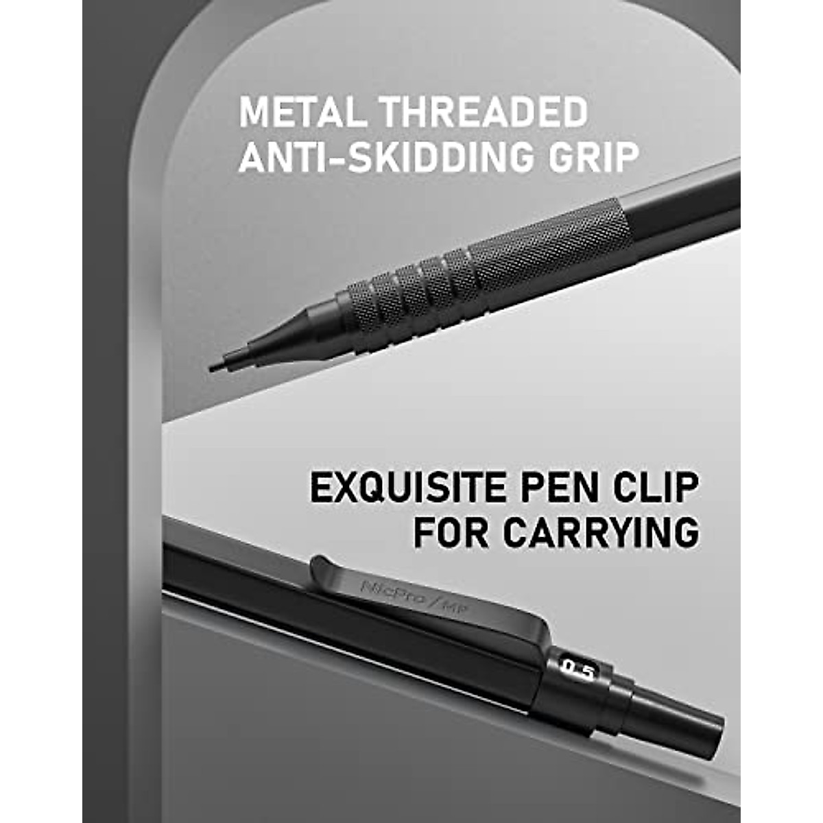 Nicpro 0.5 mm Mechanical Pencils Set with Case, 3 Metal Artist Pencil With 6 Tubes HB Lead Refills, 3 Erasers, Eraser Refills For Architect Art Writing Drafting, Drawing, Engineering, Sketching, Black