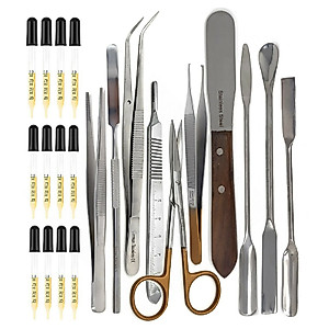 22 PCS Science Lab Micro Spatula Tweezer Sampler Set, Stainless Steel MutliPurpose Laboratory Sampling Mixing Pipette Set