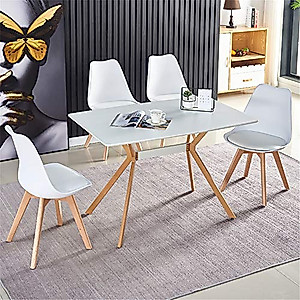 Hommoo Rectangle Dining Table Modern Kitchen Table Tea Coffee Table with White MDF Top and Wood Legs for Kitchen and Dining Room