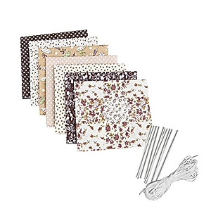 Cotton Craft Fabric Bundle Patchwork Squares Quilting Sewing Patchwork Different Pattern Cloths DIY Scrapbooking Artcraft,7 Pieces/Pack w/10 x Face Cover Metal Wire (Brown)