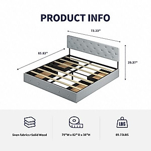 ZAFLY California King Platform Bed Frame with 4 Storage Drawers,Cal King Bed Frame with Fabric Headboard,Diamond Stitched Button Tufted Design,Wooden Slats Support,No Box Spring Needed,Light Grey