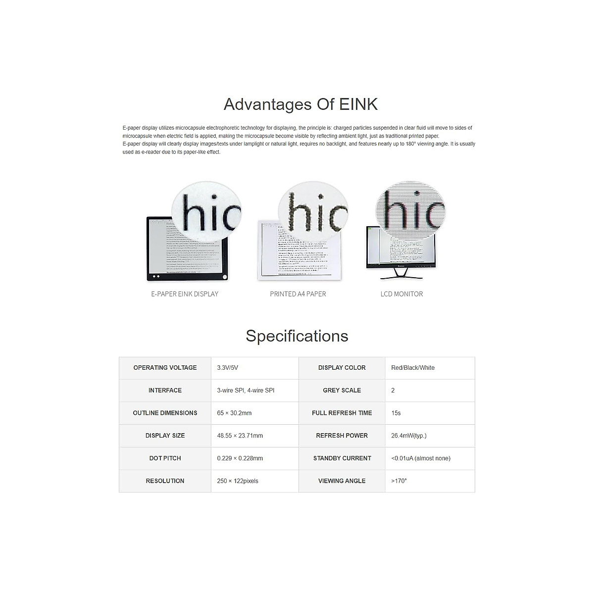 Three Color 2.13inch E-Ink Display HAT (B), 212x104 Resolution 3.3V/5V Red Black White E-Paper Display Screen for Raspberry Zero/Zero W/Zero WH/2B/3B/3B+ SPI Interface,Full Refresh